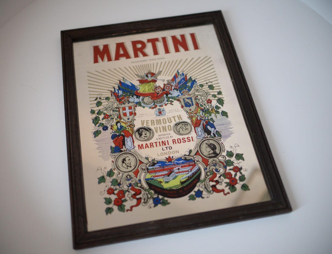 Vintage Martini Vermouth Mirror, Brown Wood Frame, Bar Decor - Etsy
