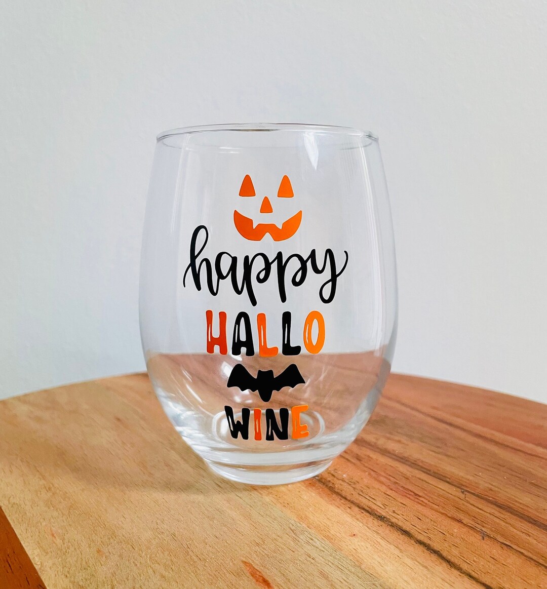 Happy Hallowine Wine Glass Halloween Wine Glass Stemless Wine Glass - Etsy
