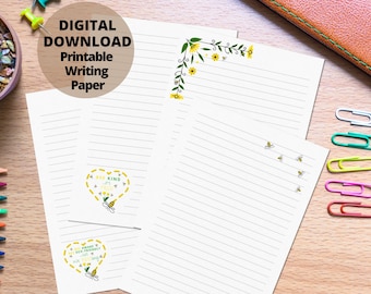 Letter Writing – Sunflower & Honey Bees Printable Stationery – Digital ...
