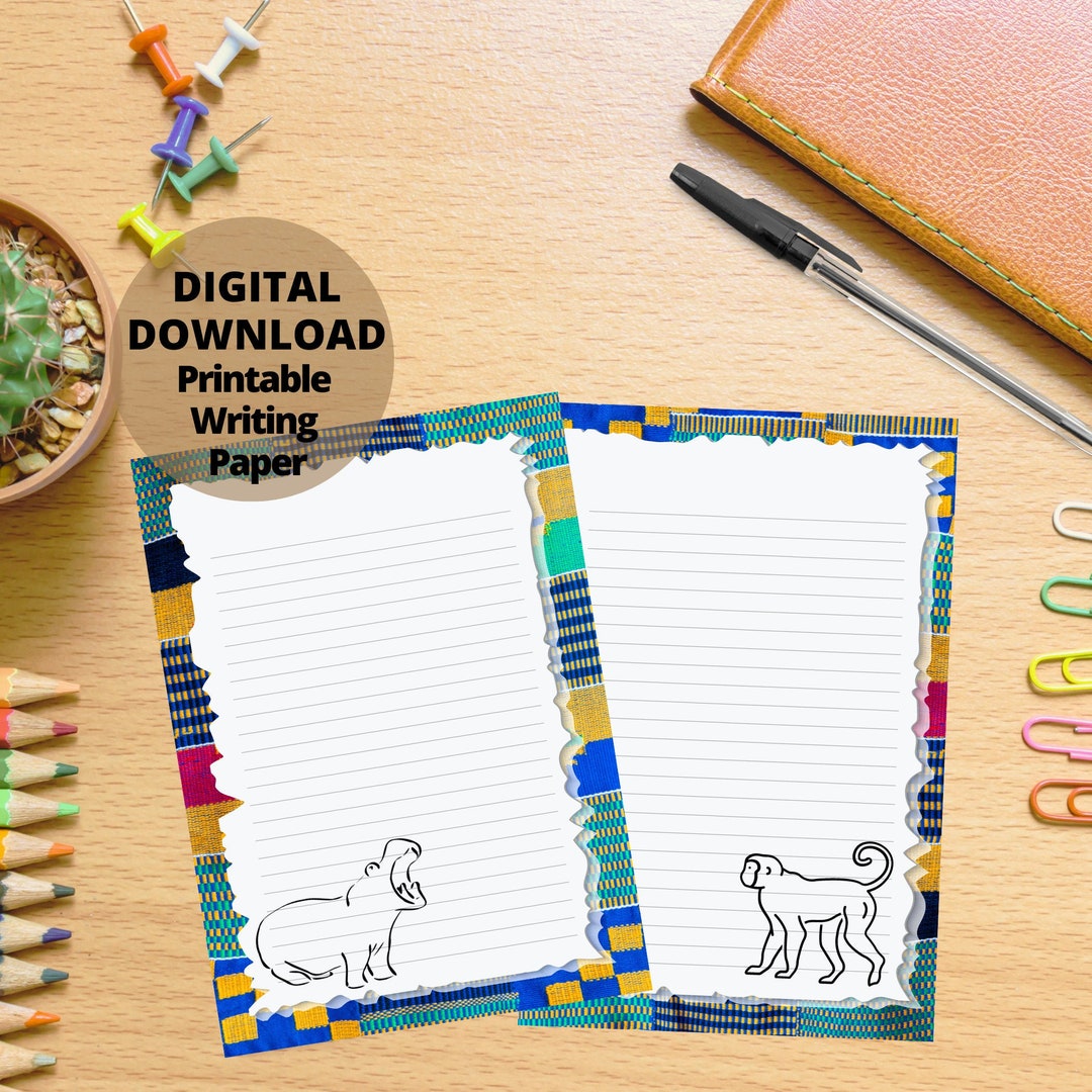 African Safari Wildlife Animals Letter Writing Printable A4 Stationery ...