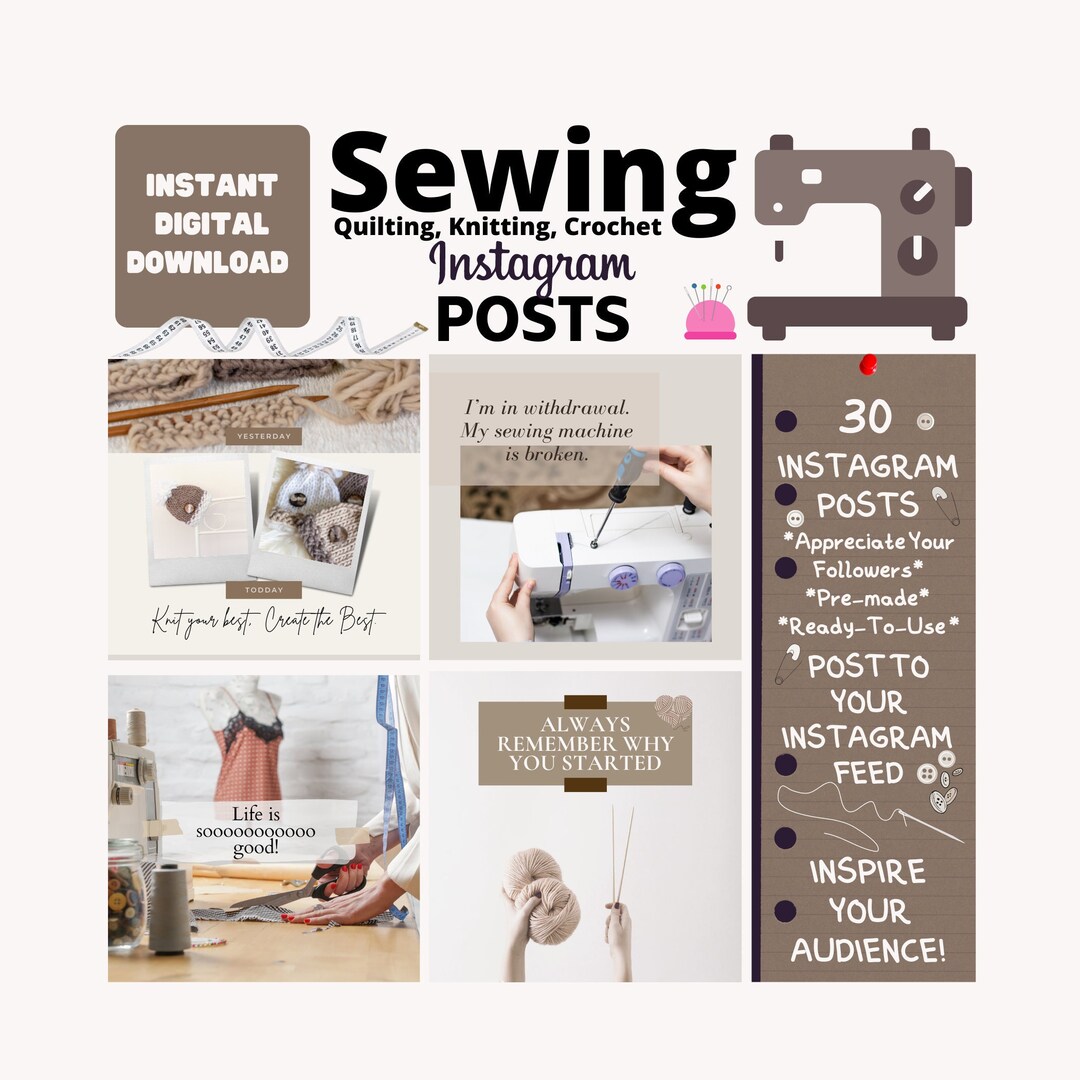 Instagram Post Template Sewing Captions, Digital Download Premade Ready ...