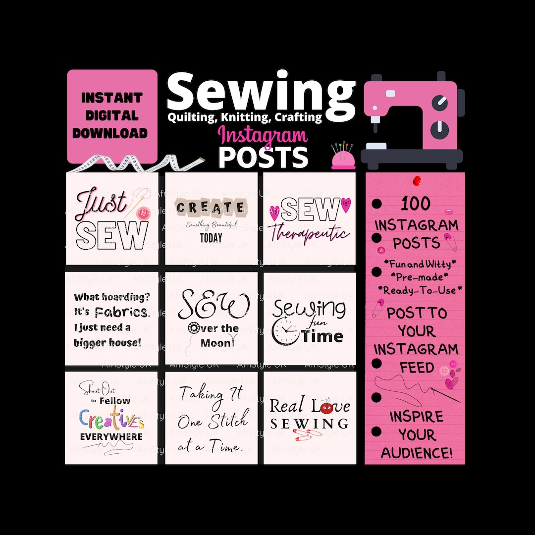 Sewing Captions Instagram Post Template, Digital Download Premade Ready ...