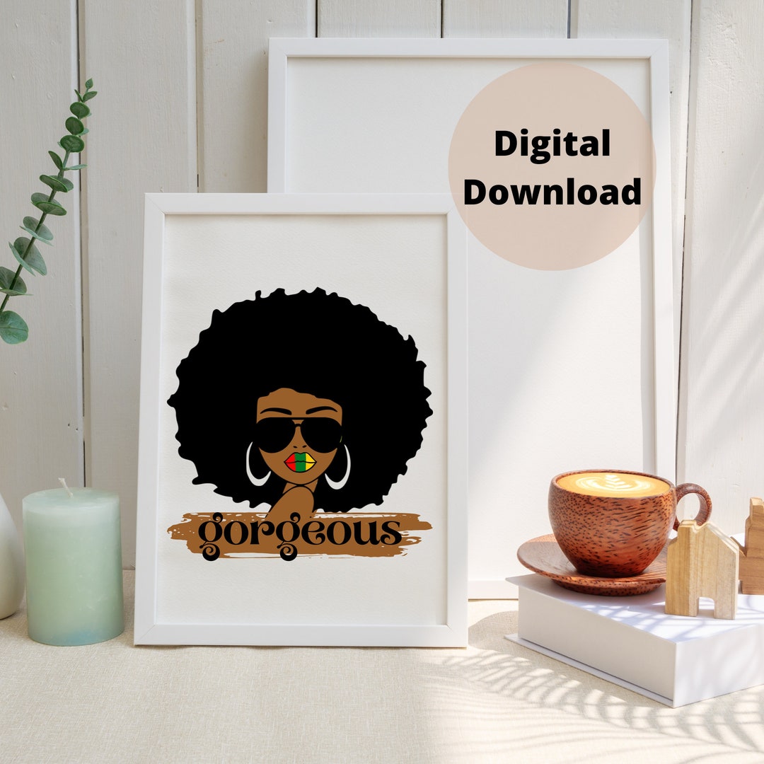 Black Girl Afro Hair Art Printable College Dorm Decor Wall Art Print ...