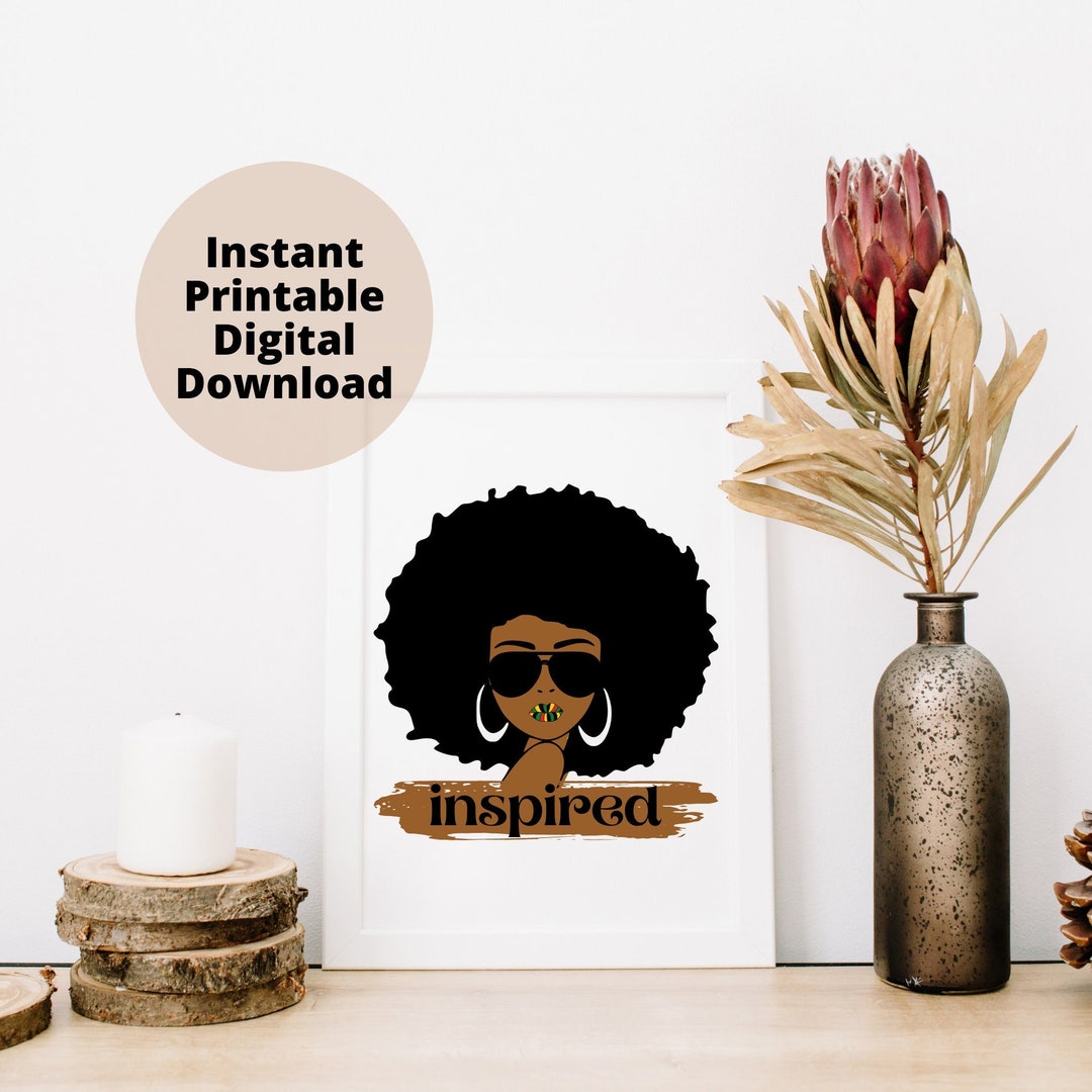 Black Girl Afro Hair Art Printable College Dorm Decor Wall Art Print ...