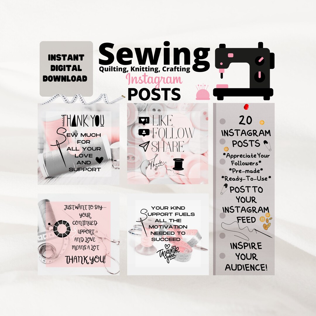 Pink Grey Instagram Post Template Sewing Captions, Premade Digital ...