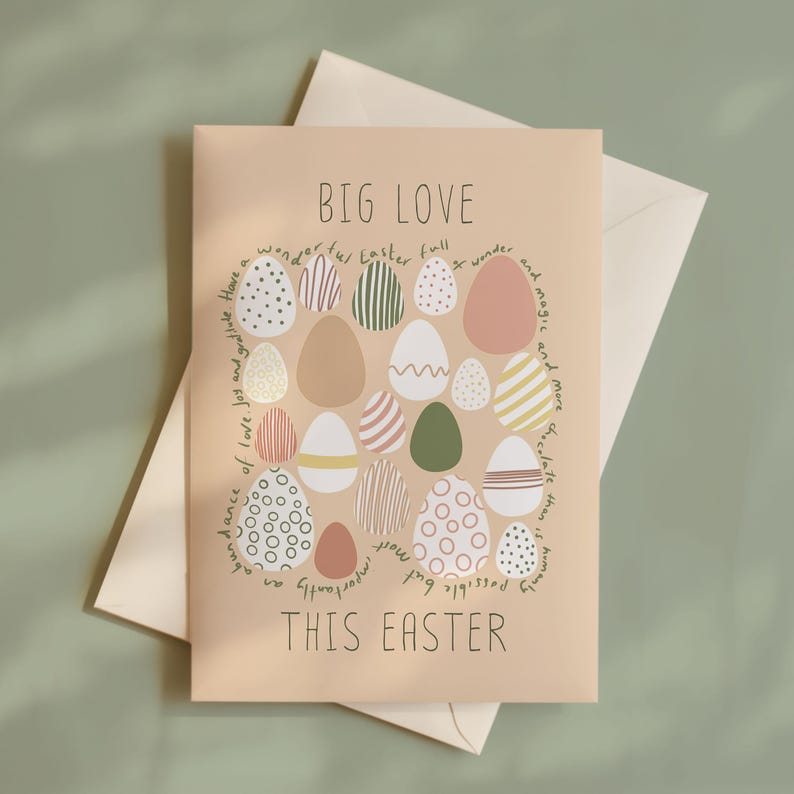 Easter Card, Big Love This Easter, Pastel Egg Illustration Greeting ...