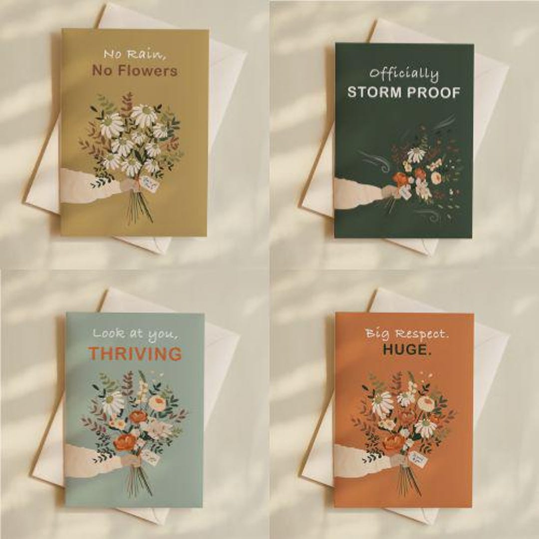 Set of Four Encouragement Greeting Cards, Inspirational Cards, Modern ...