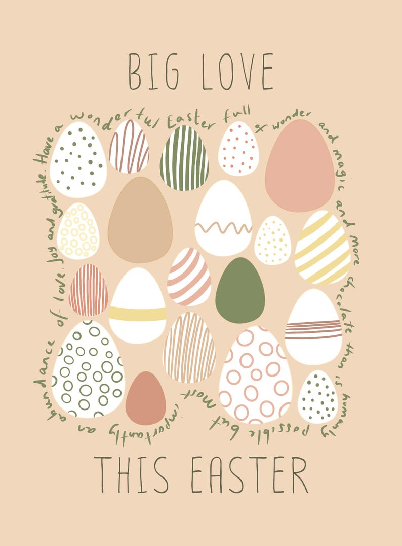 Easter Card, Big Love This Easter, Pastel Egg Illustration Greeting ...