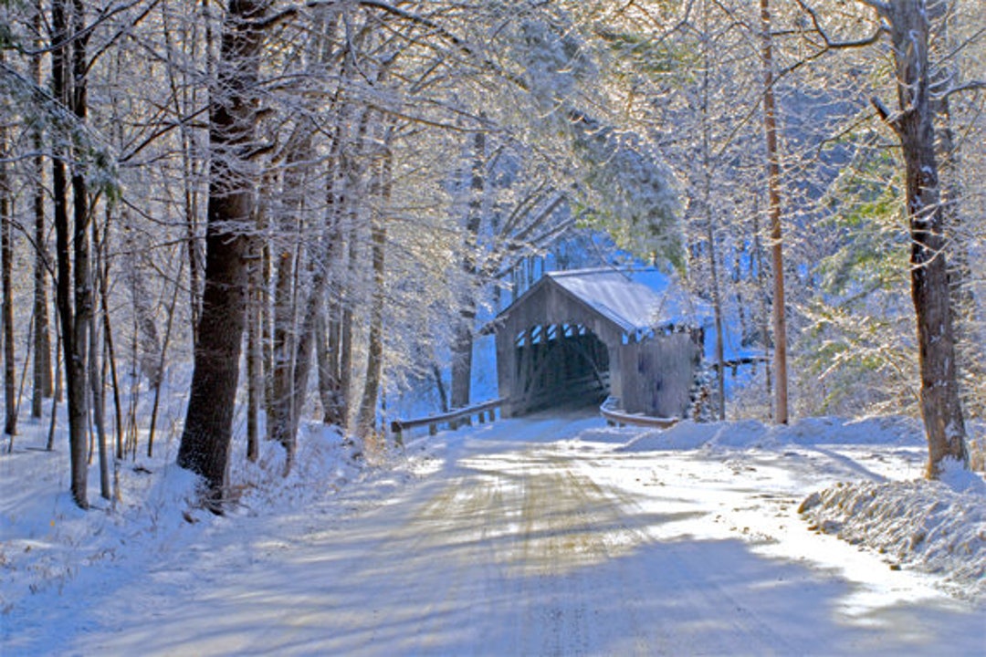 Vermont Winter Scenic, Covered Bridge in Winter, Charlotte VT, Roscoe ...
