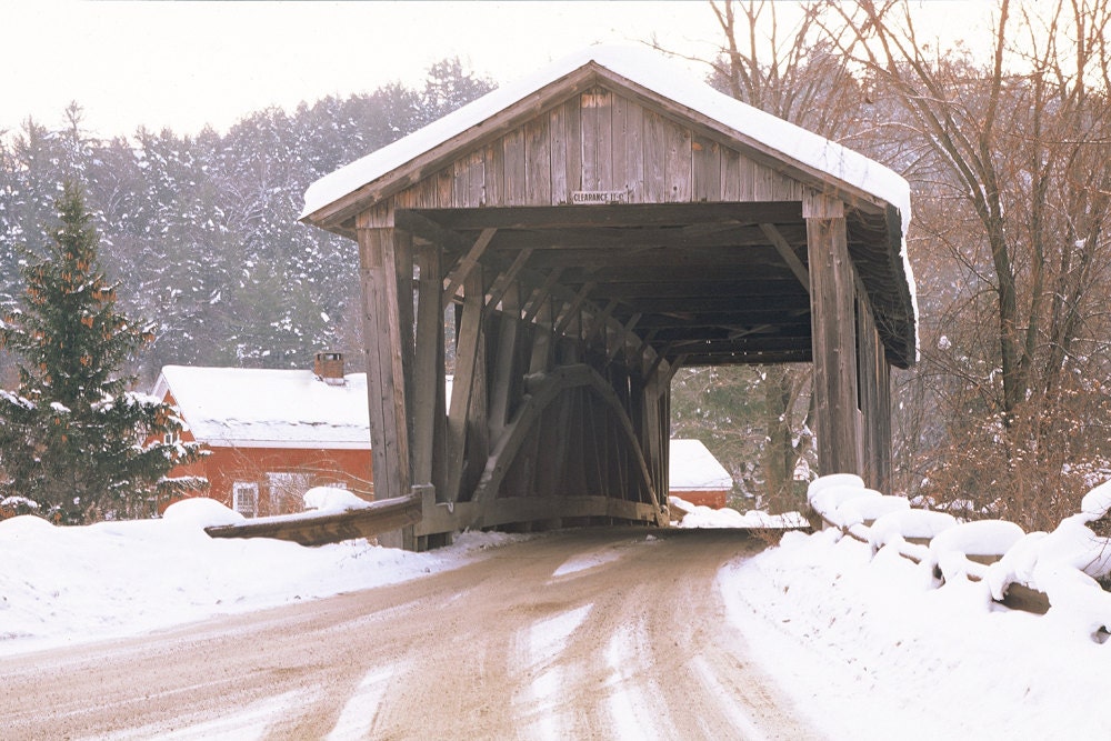 Covered Bridge in Snow, Vermont Covered Bridge, Winter Scenic Photo ...