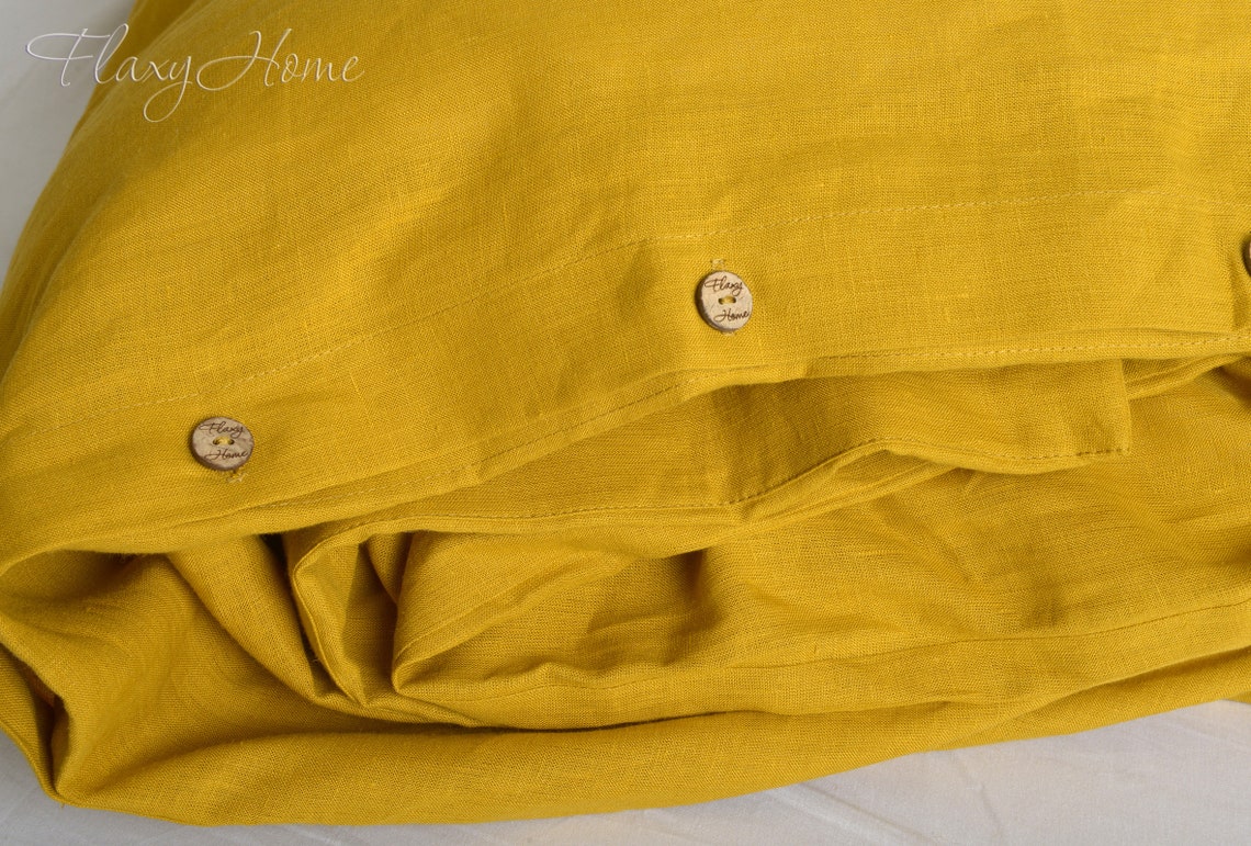 Linen Duvet Cover in Mustard Color With Natural Coconut - Etsy