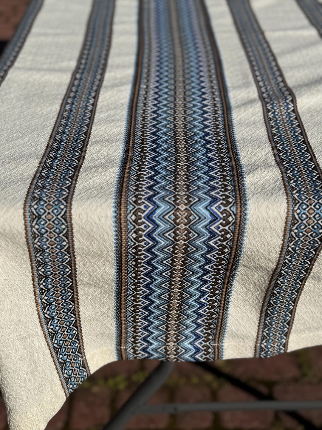 Tablecloth in Handwoven Linen Style With Machine Blue and Brown ...
