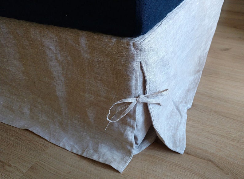 Linen Box Pleated Bedskirt With Ties. Natural Flax Bed Sheet | Etsy