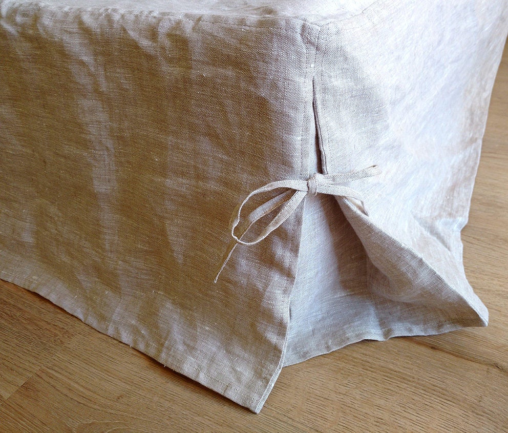 Linen Box Pleated Bedskirt With Ties. Natural Flax Bed Sheet | Etsy