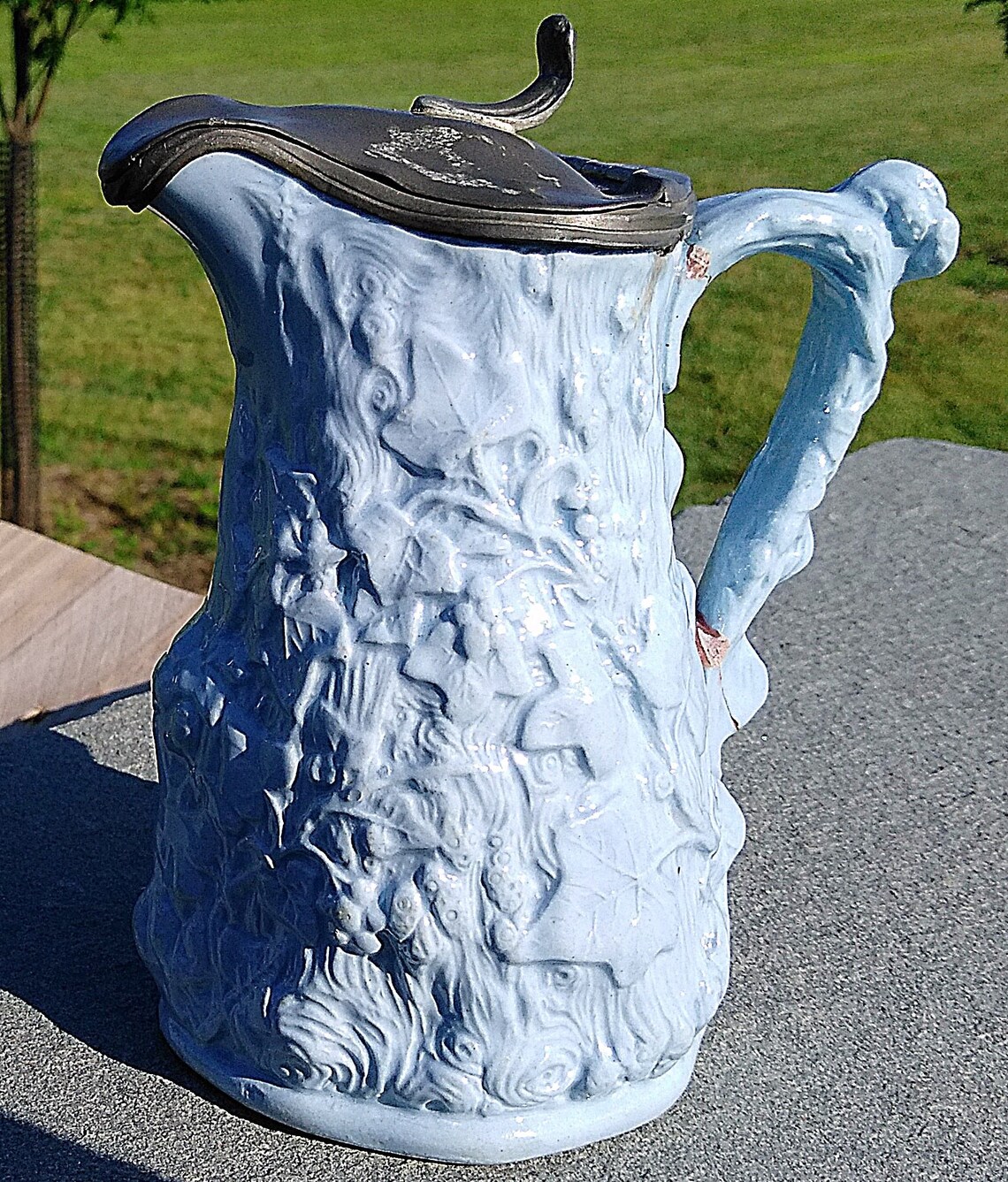 Antique Victorian T Booth (hanley) Pewter Mounted Stoneware Ivy Tree ...