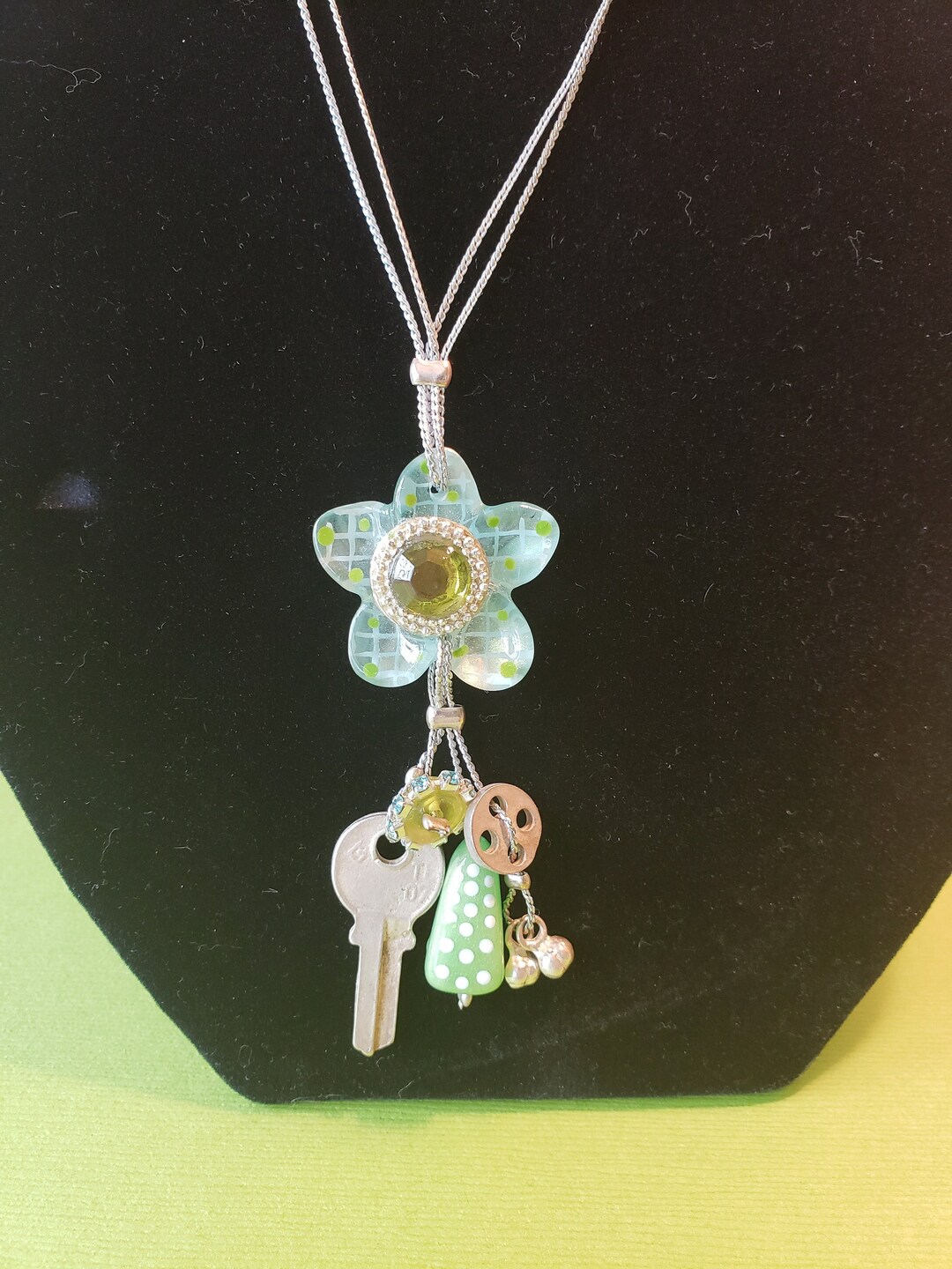 Lalo Orna Treasures Teal Green Flower-key-charm Necklace - Etsy