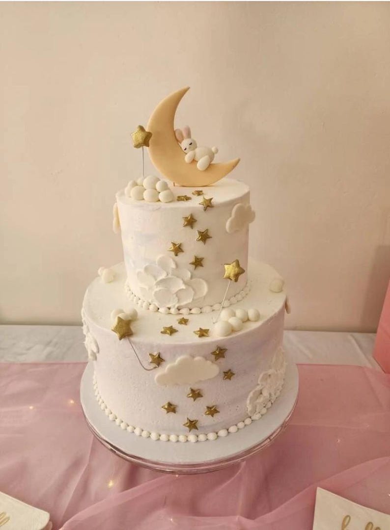 1 Set Moon With Dangling Stars Cake Toppers, Baby Shower, Girl Boy ...