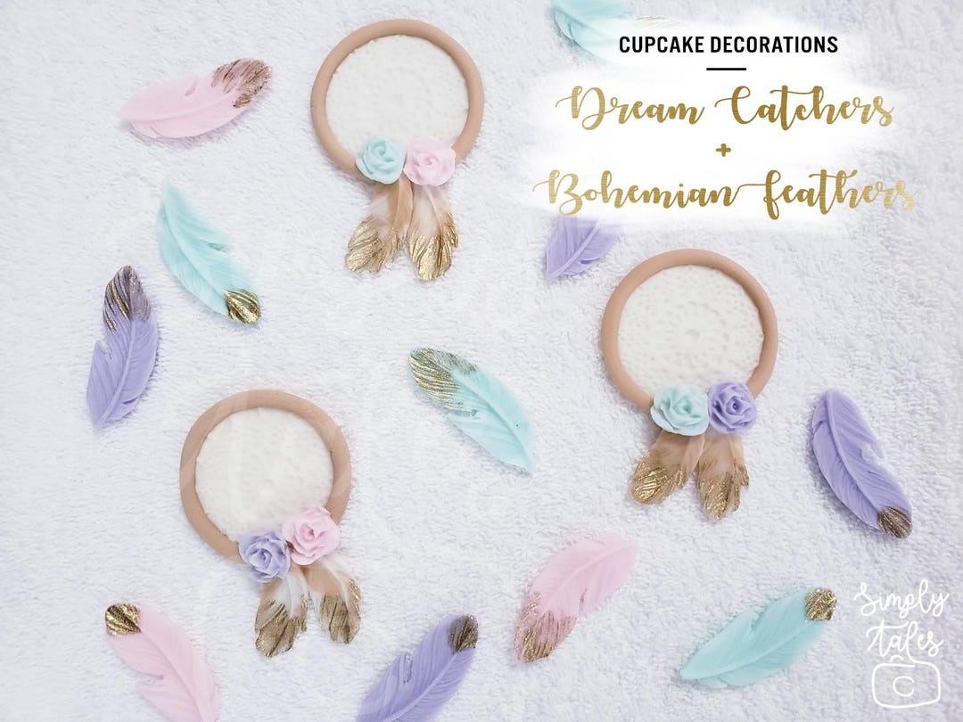 6 Dream Catcher and 12 Feathers Cupcake Topper, Boho Chic Cupcake ...