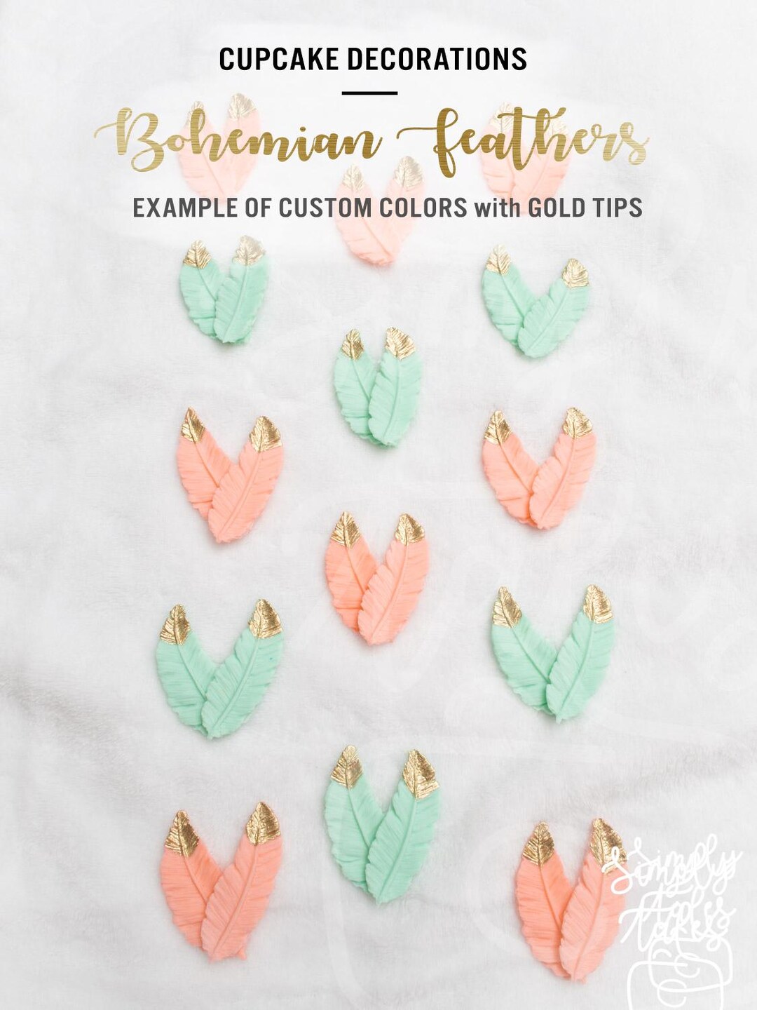 24 Large Boho Feathers Delight, Cupcake Topper With Fondant Feathers ...