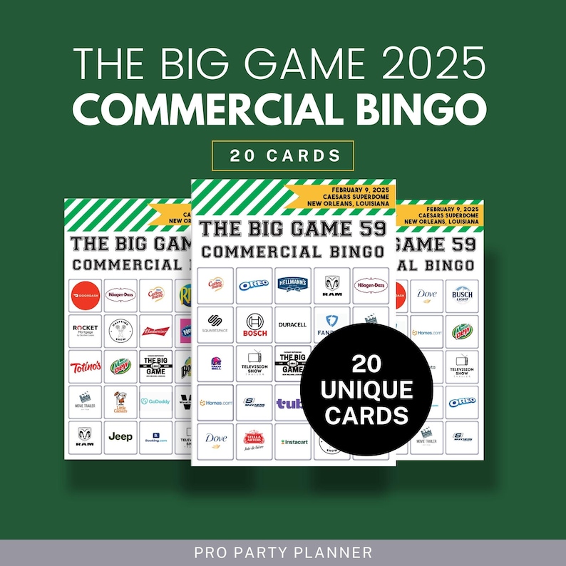 Commercial Bingo 2025 / 20 Printable Cards / the Big Game 59 - Etsy