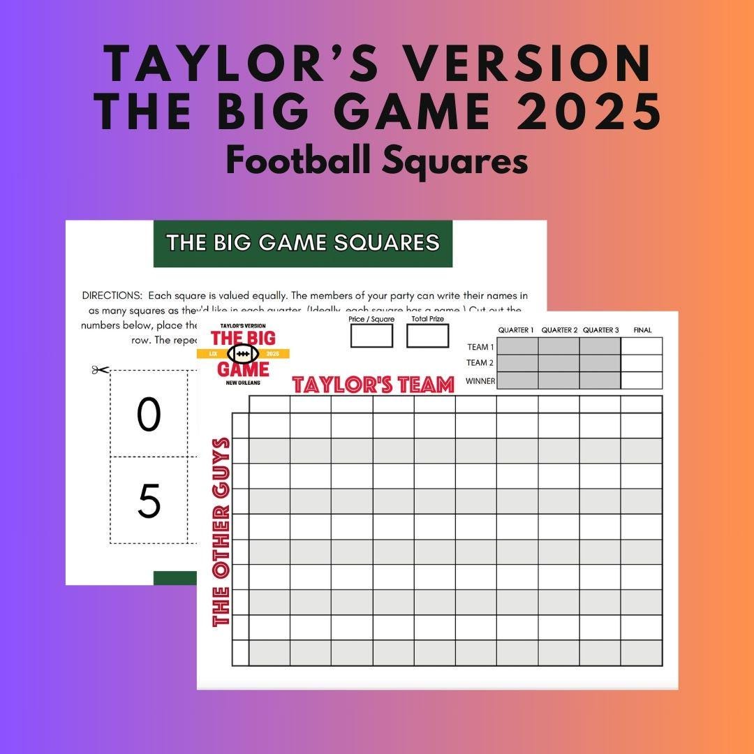 2025 Taylor's Versions Squares THE BIG GAME / Football Party 59 - Etsy