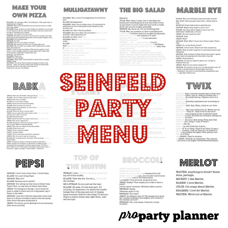 Seinfeld Party Menu Signs / Festivus Party /download + Print / SEINFELD ...