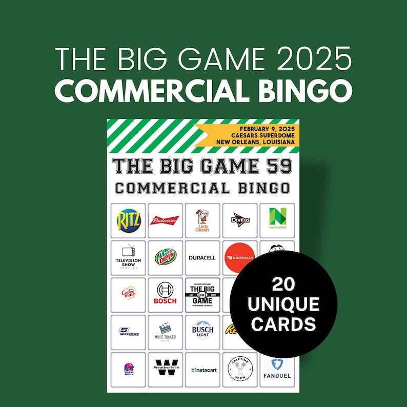 Commercial Bingo 2025 / 20 Printable Cards / the Big Game 59 - Etsy