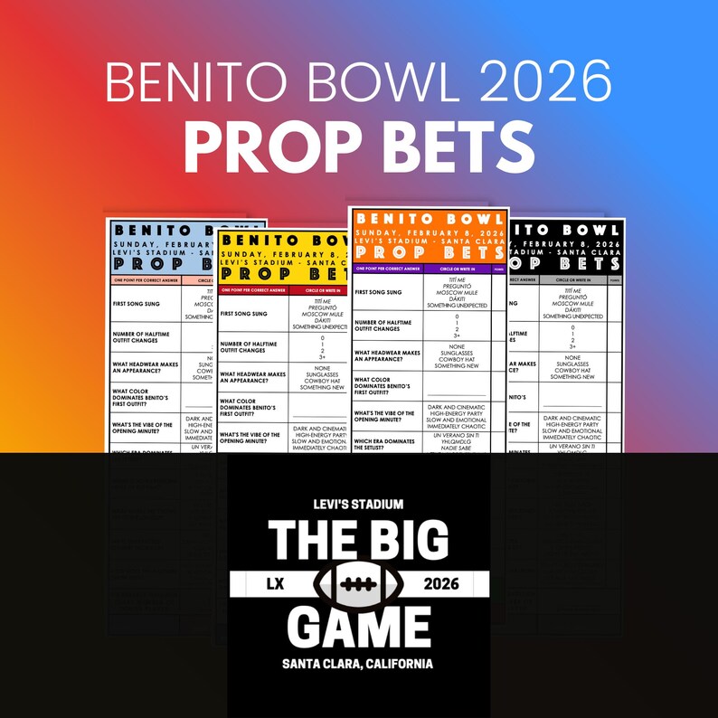 Benito Bowl Prop Bets 2026 / Super FUN Halftime Predictions Game - Etsy