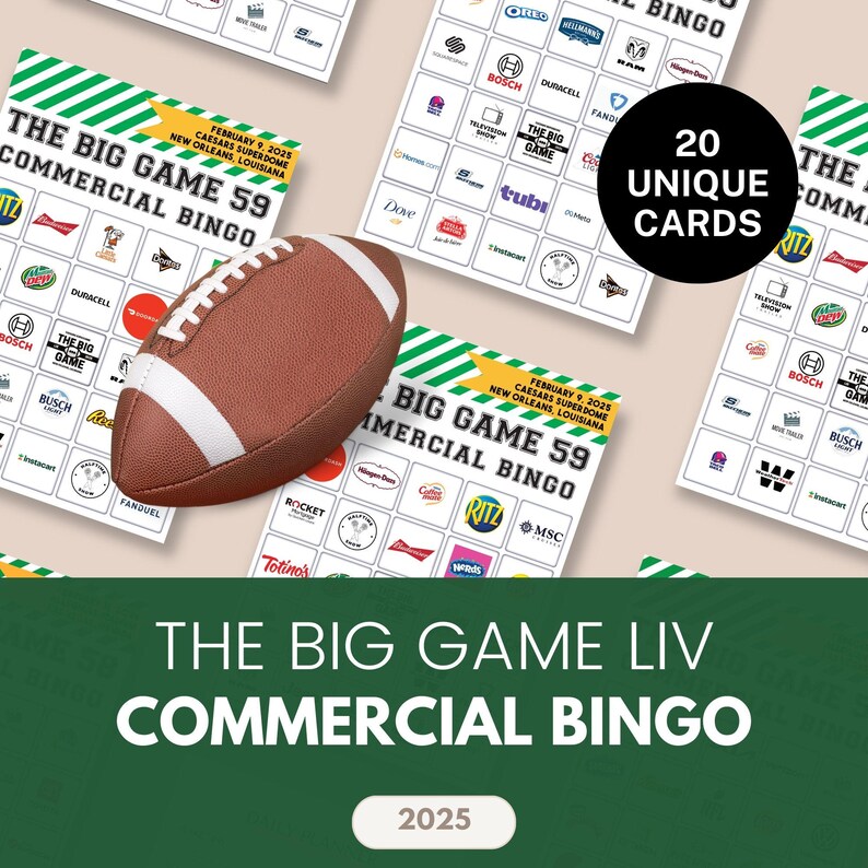 Commercial Bingo 2025 / 20 Printable Cards / the Big Game 59 - Etsy