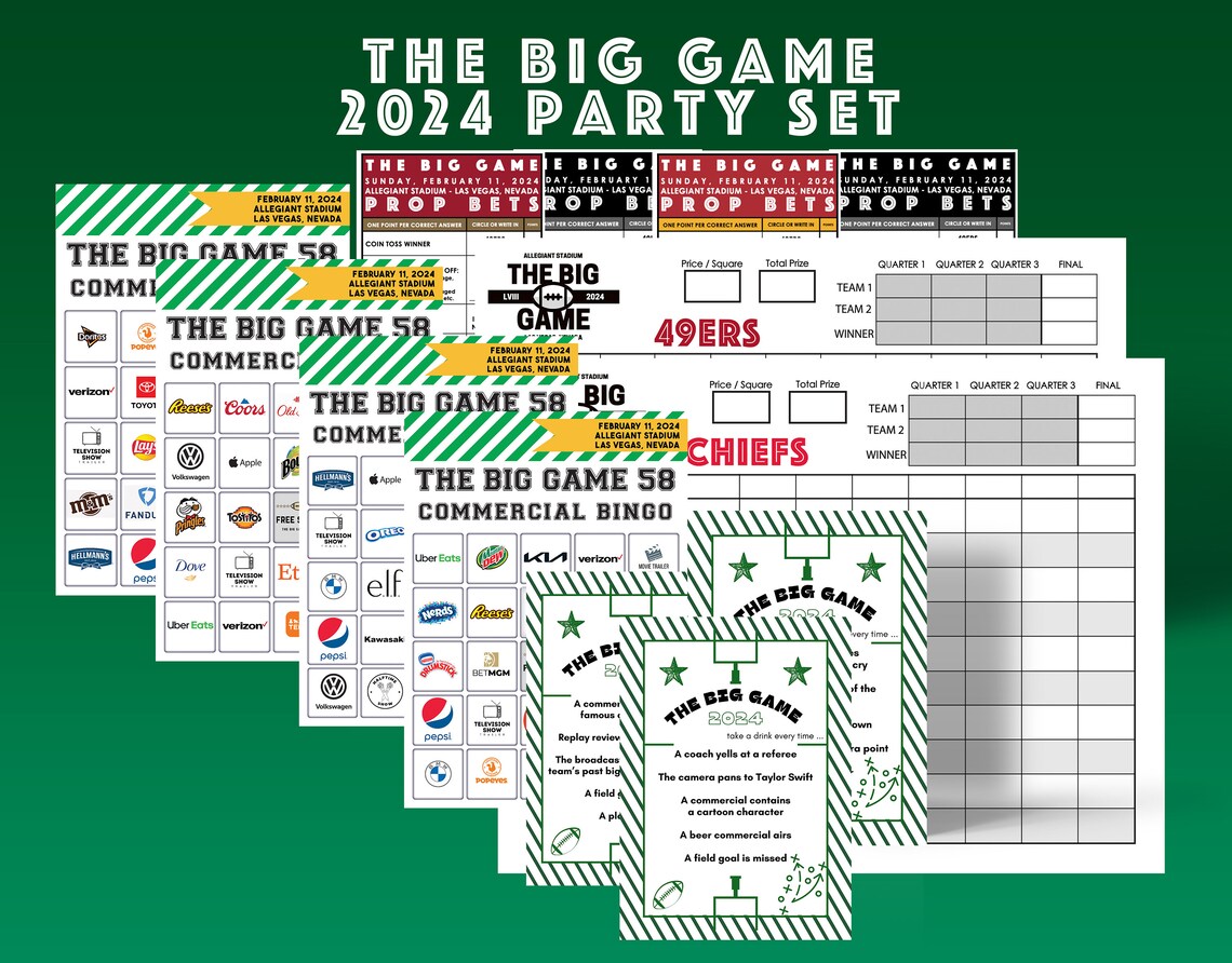2024 Big Game Party Game Printable // the Big Game 58 Drinking/points ...