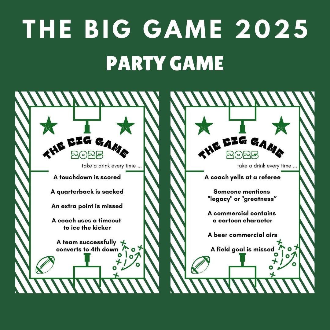 2025 Big Game Party Game Printable // the Big Game 59 Drinking/points ...