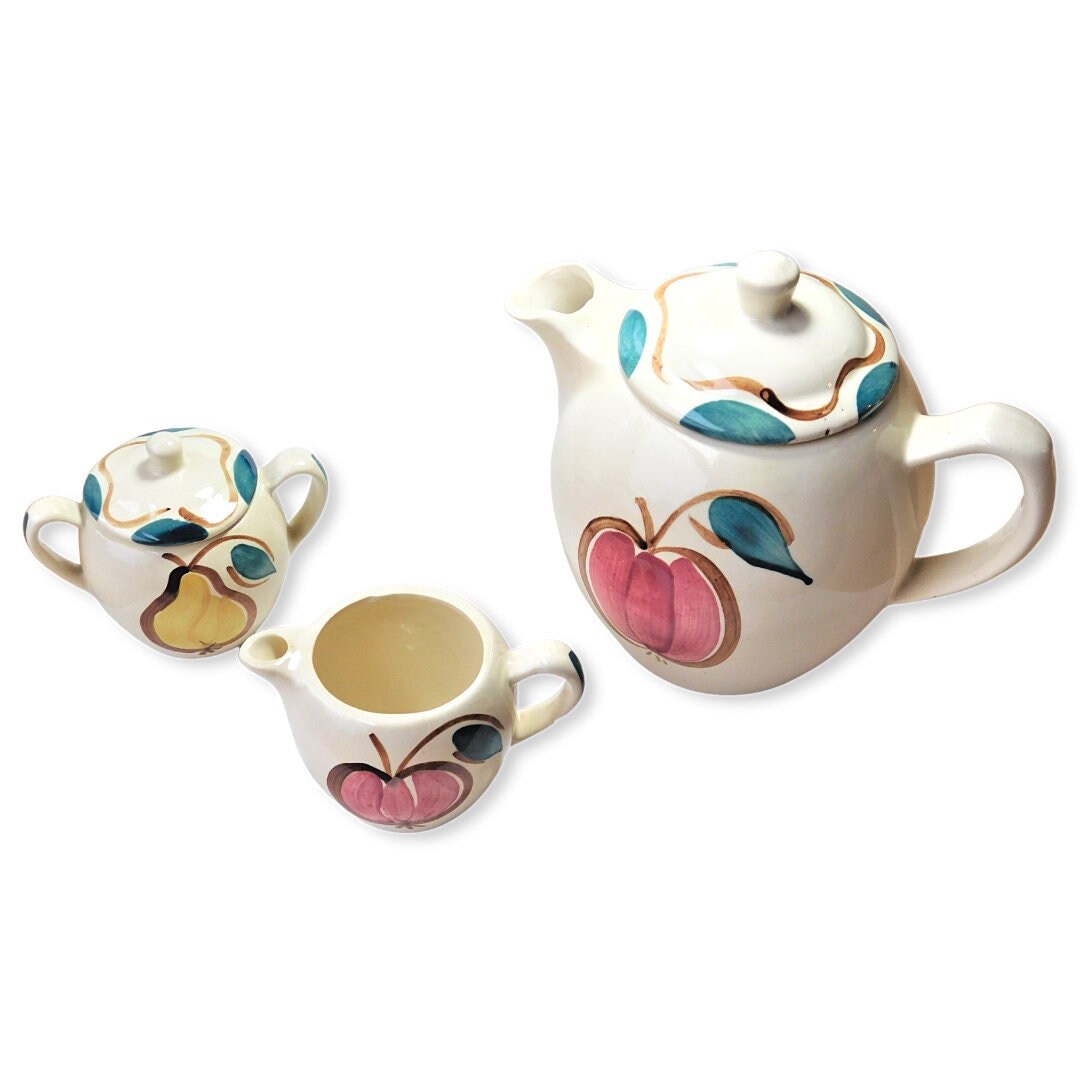 Vintage Purinton Slipware Pottery Fruit Apple and Pears Coffee/ Teapot ...