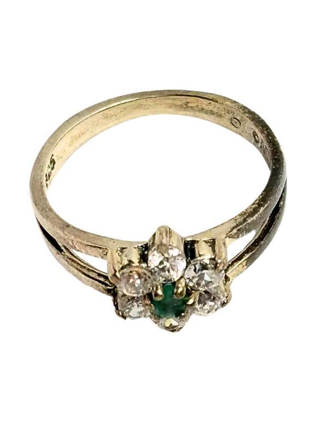 Vintage Avon .925 Sterling Silver Emerald and Cubic Zirconia Size 8 1/2 ...