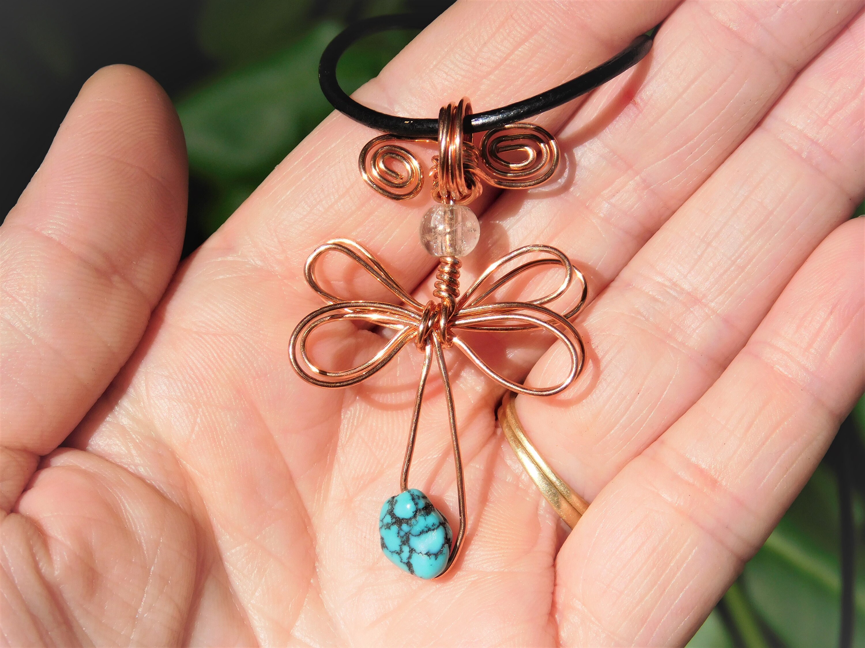 Whimsical Handmade Wire Wrapped Turquoise Dragonfly Pendant/ Necklace