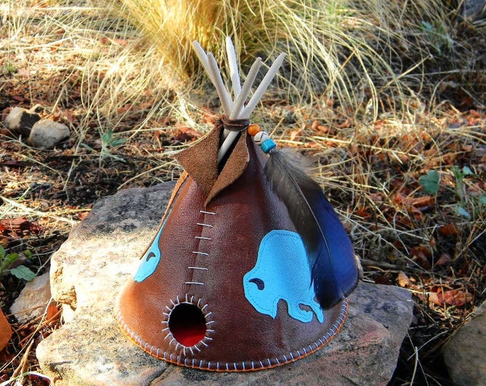 Leather Teepee Ornament, Upcycle Leather Tepee With Blue Buffalo ...