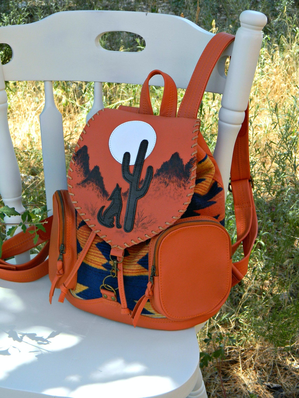 Southwestern Style Leather Drawstring Backpack with Pockets | Etsy