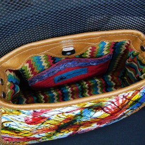 Bright Colorful Leather Shoulder Bag, Tan Small Sized Purse With Beaded ...