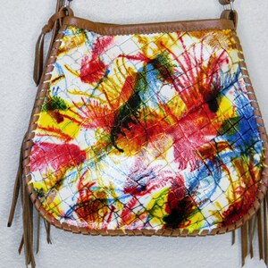 Bright Colorful Leather Shoulder Bag, Tan Small Sized Purse With Beaded ...