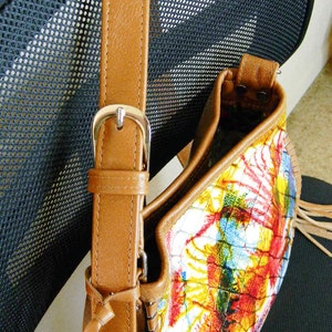 Bright Colorful Leather Shoulder Bag, Tan Small Sized Purse With Beaded ...