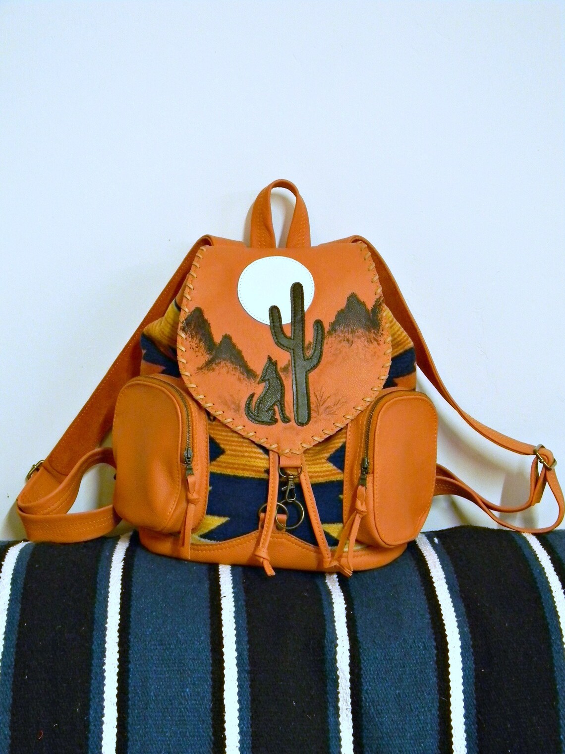 Southwestern Style Leather Drawstring Backpack with Pockets | Etsy