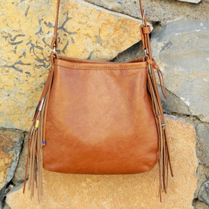Bright Colorful Leather Shoulder Bag, Tan Small Sized Purse With Beaded ...