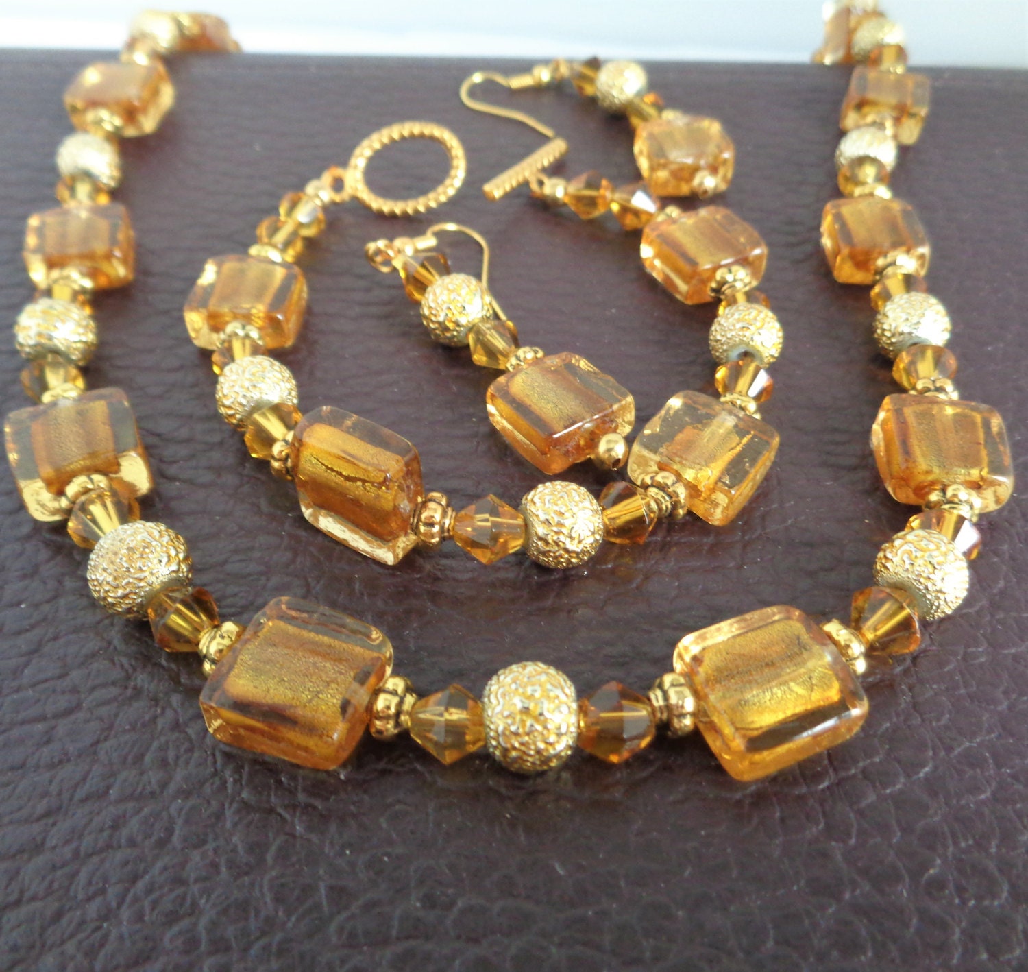 Gold/silver Foil Lampwork Jewelry Set, Beaded Necklace Bracelet and ...