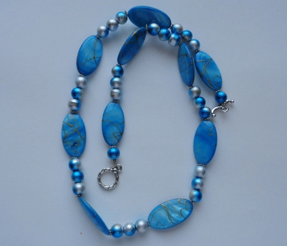 Light Blue Shell Disc Necklace and Earring Set Long Flat Eye Necklace ...