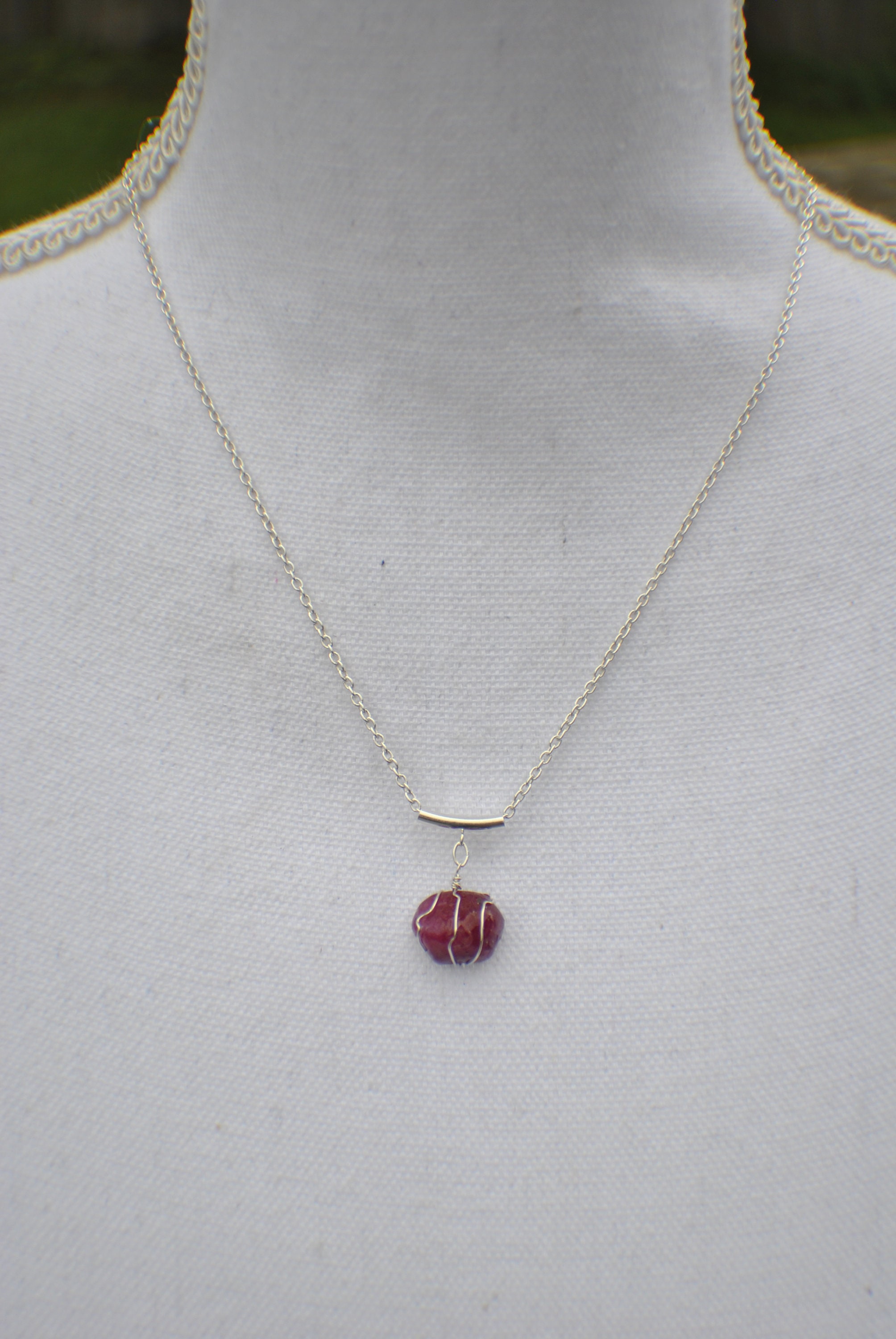 Raw Ruby Sterling Silver Wire Wrap Necklace, 18 Inch Rollo Chain - Etsy