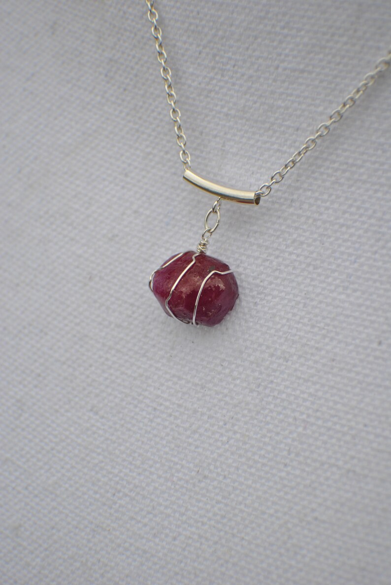 Raw Ruby Sterling Silver Wire Wrap Necklace, 18 Inch Rollo Chain - Etsy