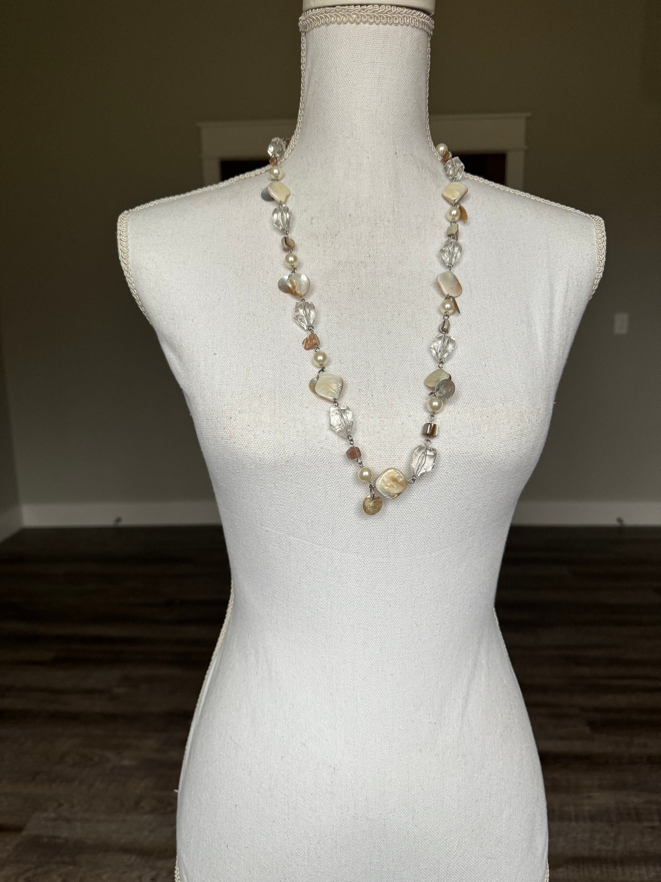 Abalone, Faux Pearl and Faux Crystal Necklace, Estate Item From 1970s ...