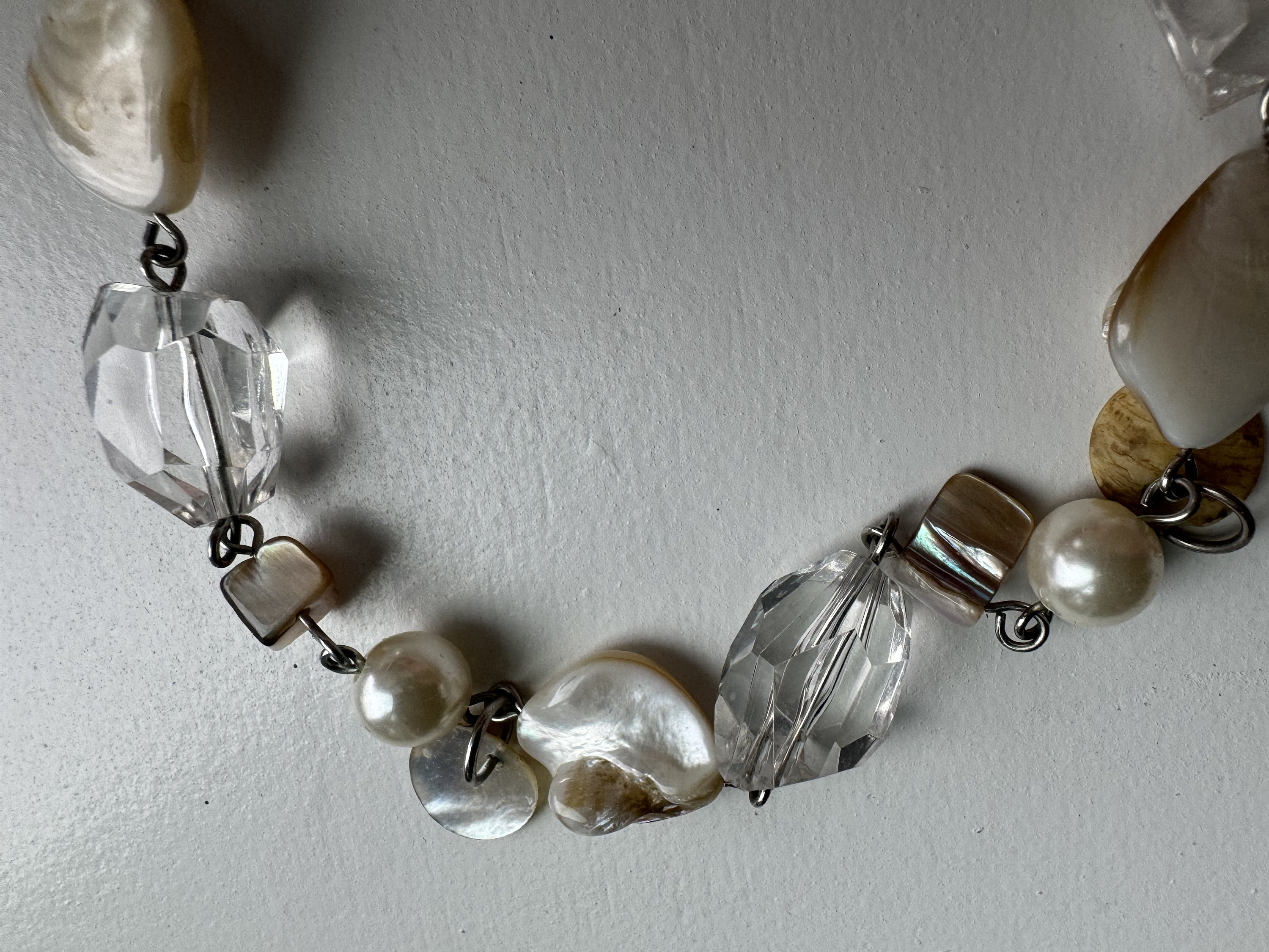 Abalone, Faux Pearl and Faux Crystal Necklace, Estate Item From 1970s ...