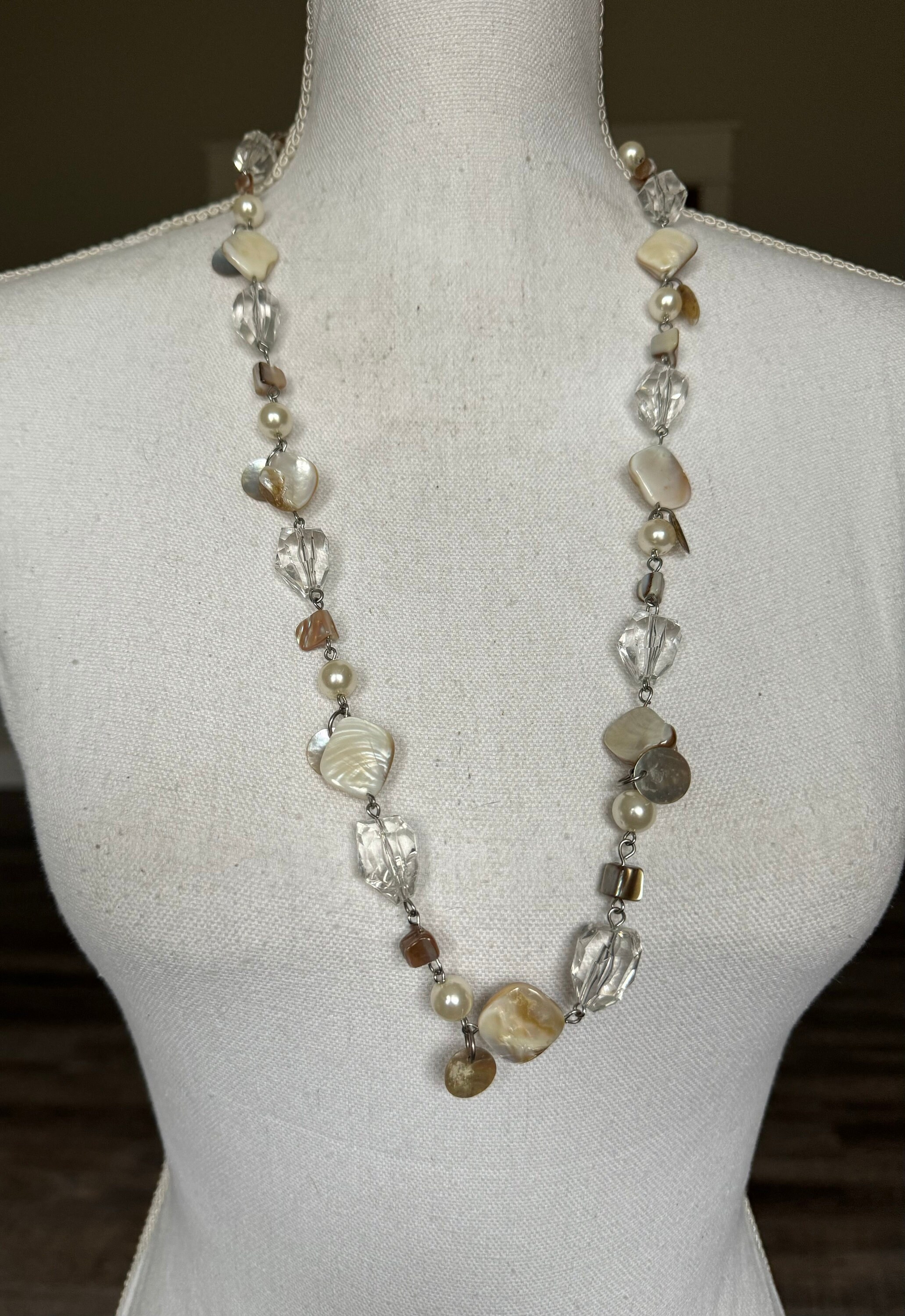 Abalone, Faux Pearl and Faux Crystal Necklace, Estate Item From 1970s ...