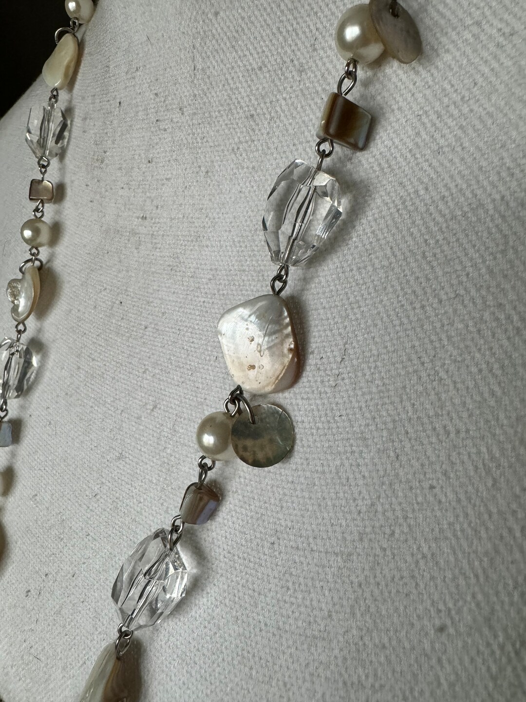 Abalone, Faux Pearl and Faux Crystal Necklace, Estate Item From 1970s ...