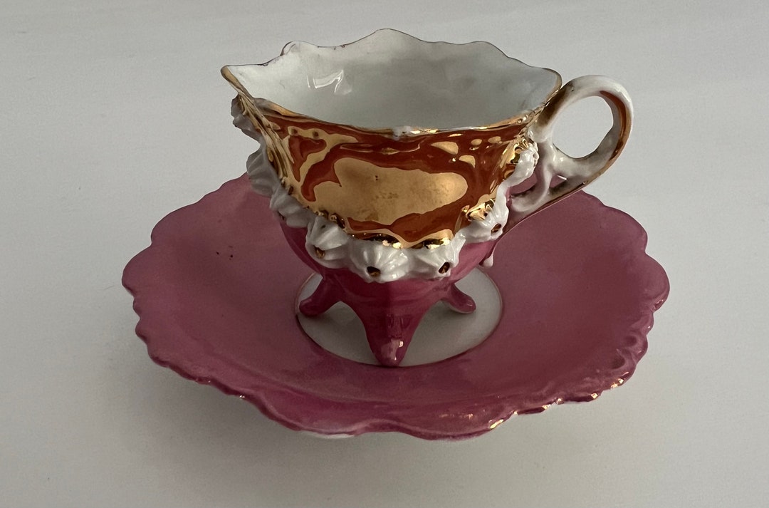 Vintage Miniature Tea Cup and Saucer, Childs Tea Cup, 1.25 Ounce, Gold ...